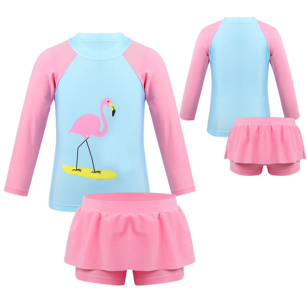 MSemis Kids Girls Flamingo Printed Sun Protection Tankini Rashguard ...