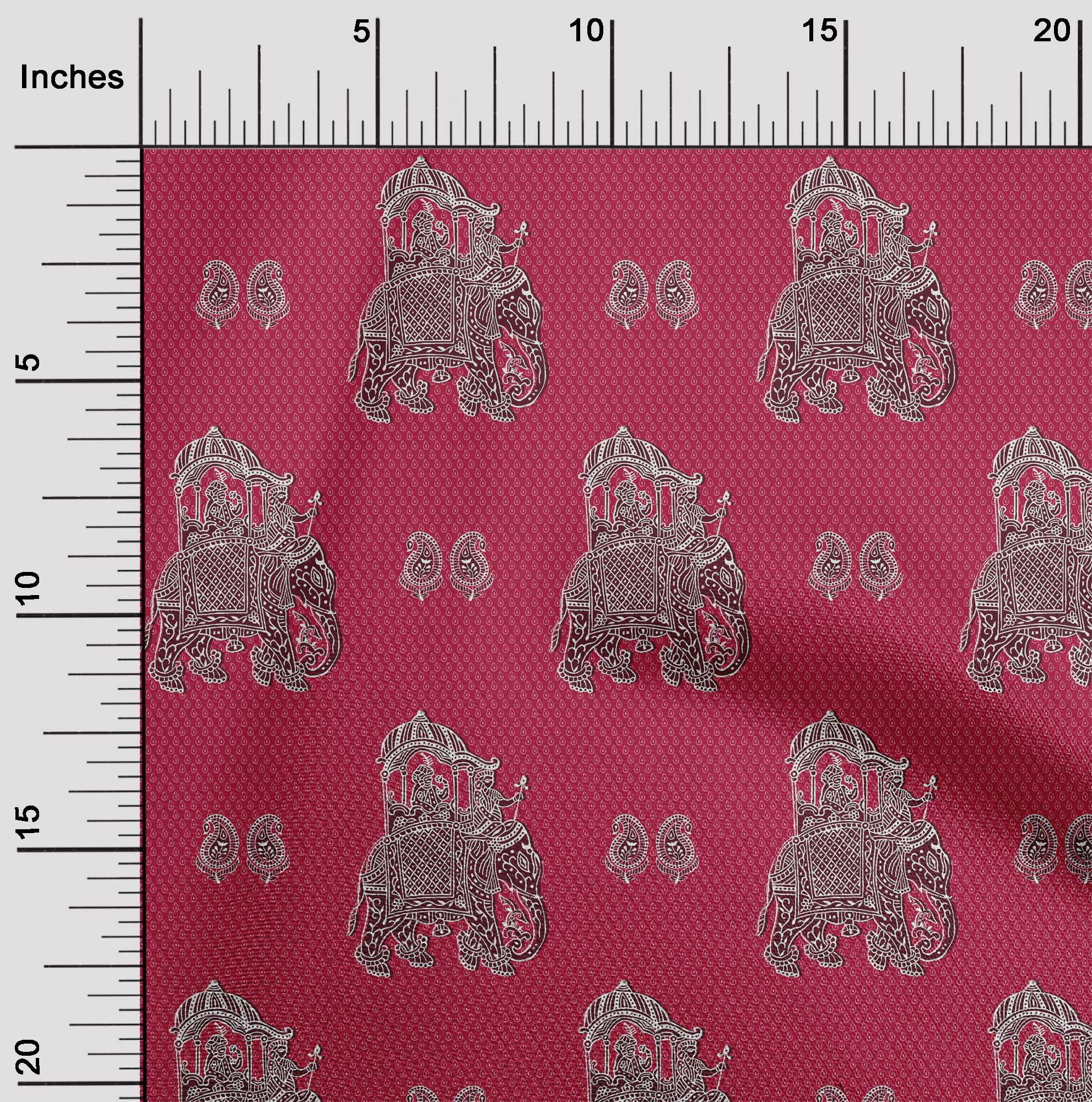 oneOone Silk Tabby Crimson Red Fabric Paisley|Human & Elephant Block ...
