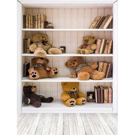 6x8ft Bookcase and Toy Bears Background Teddy Bear Books Bookshelf ...