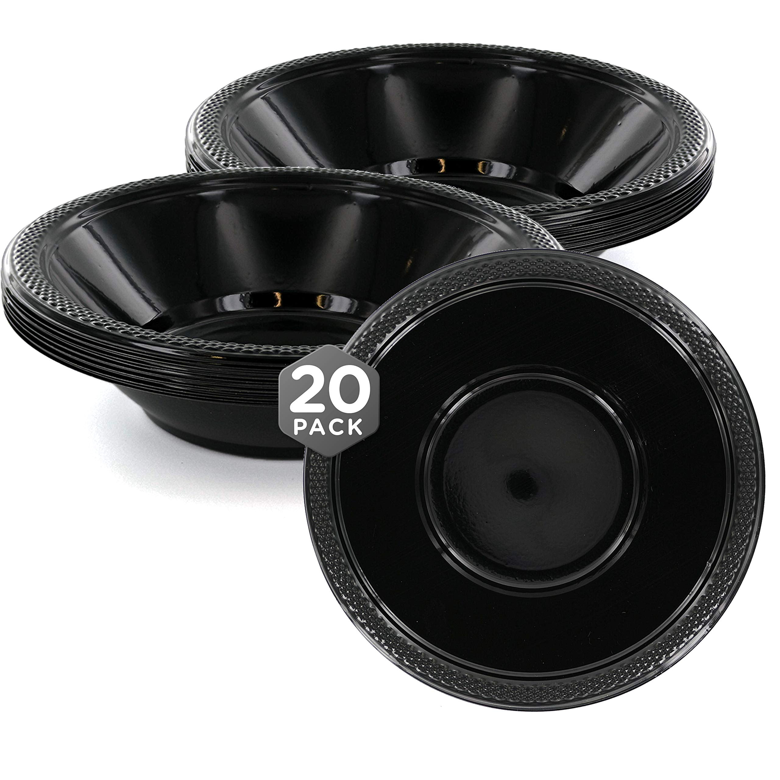 SparkSettings Plastic Bowls Disposable, Black Plastic Cereal Bowls, 12 ...