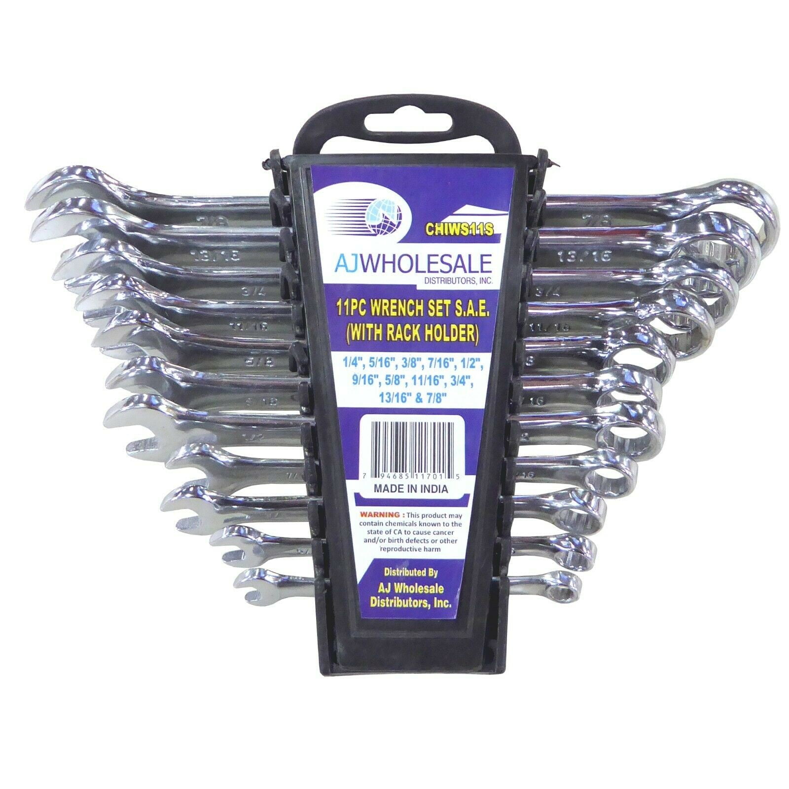 AJ Wholesale 11 Piece Wrench Set AJ Tools SAE w/ Rack Holder - Walmart.com