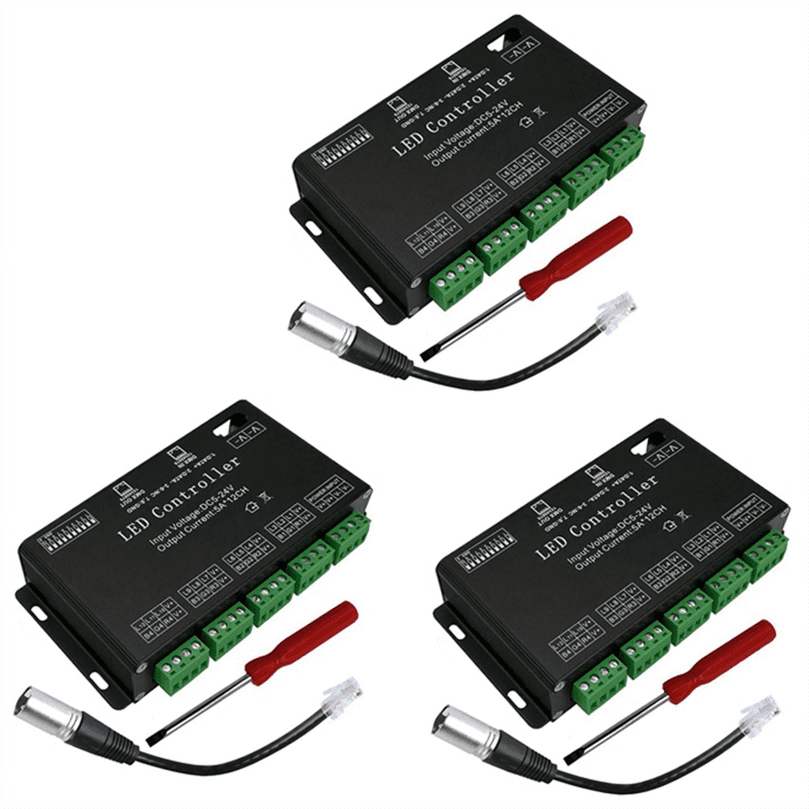 3X Decodificador DMX de 12 Canales Controlador LED RGB 60A PWM DMX512 Controlador de Atenuación ...