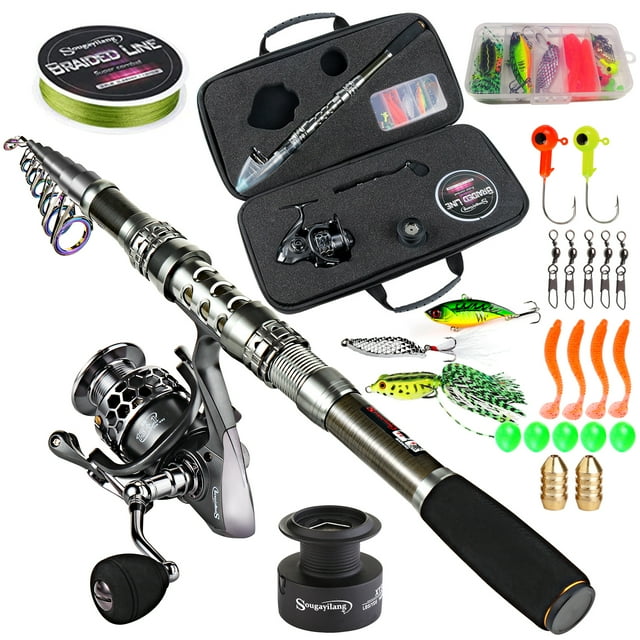 Sougayilang Telescopic Fishing Rod and Spinning Reels Combo Set with ...