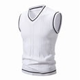 Ceisia Men Contrast Trim V Neck Cable Knit Sleeveless Casual Sweater ...