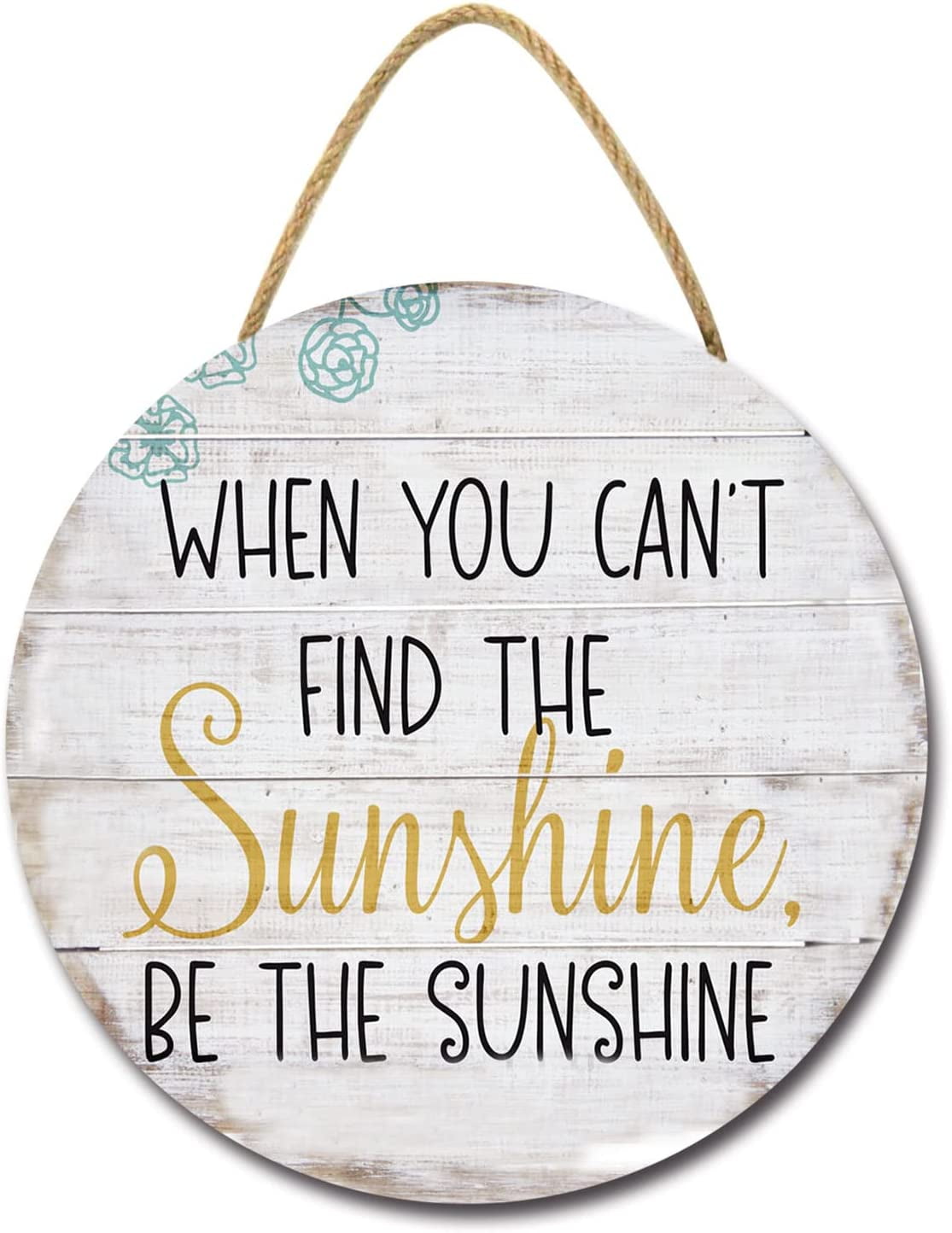 Eveokoki 12" Round Wood Be The Sunshine Sign Front Door Decoration for ...