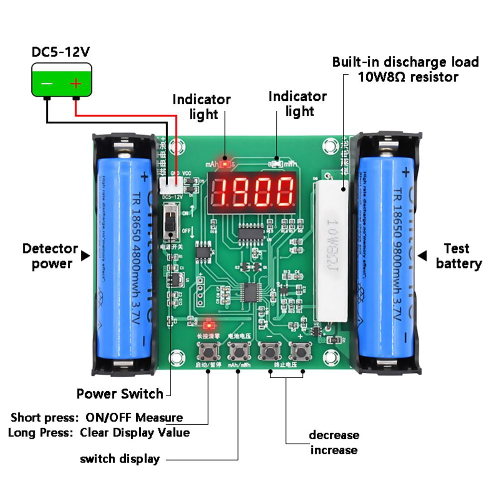 Battery Testers DC 5-12V Battery Capacity Tester MAh MWh for 18650 ...