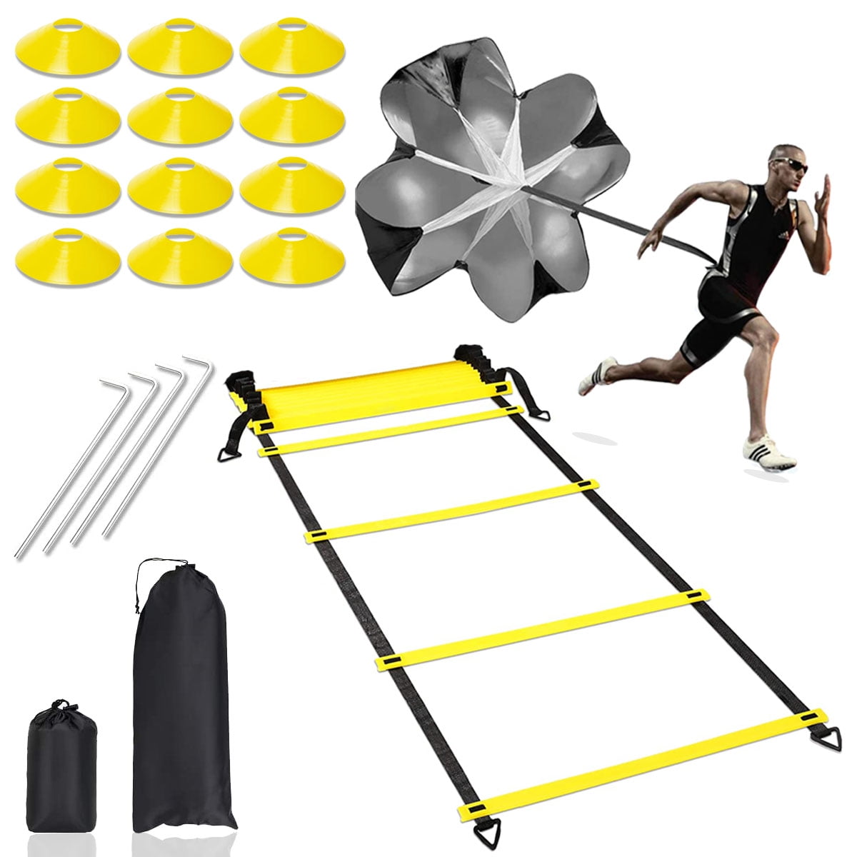 Speed Agility Ladder Training Set, 12 Rung 20Ft Adjustable Agility ...