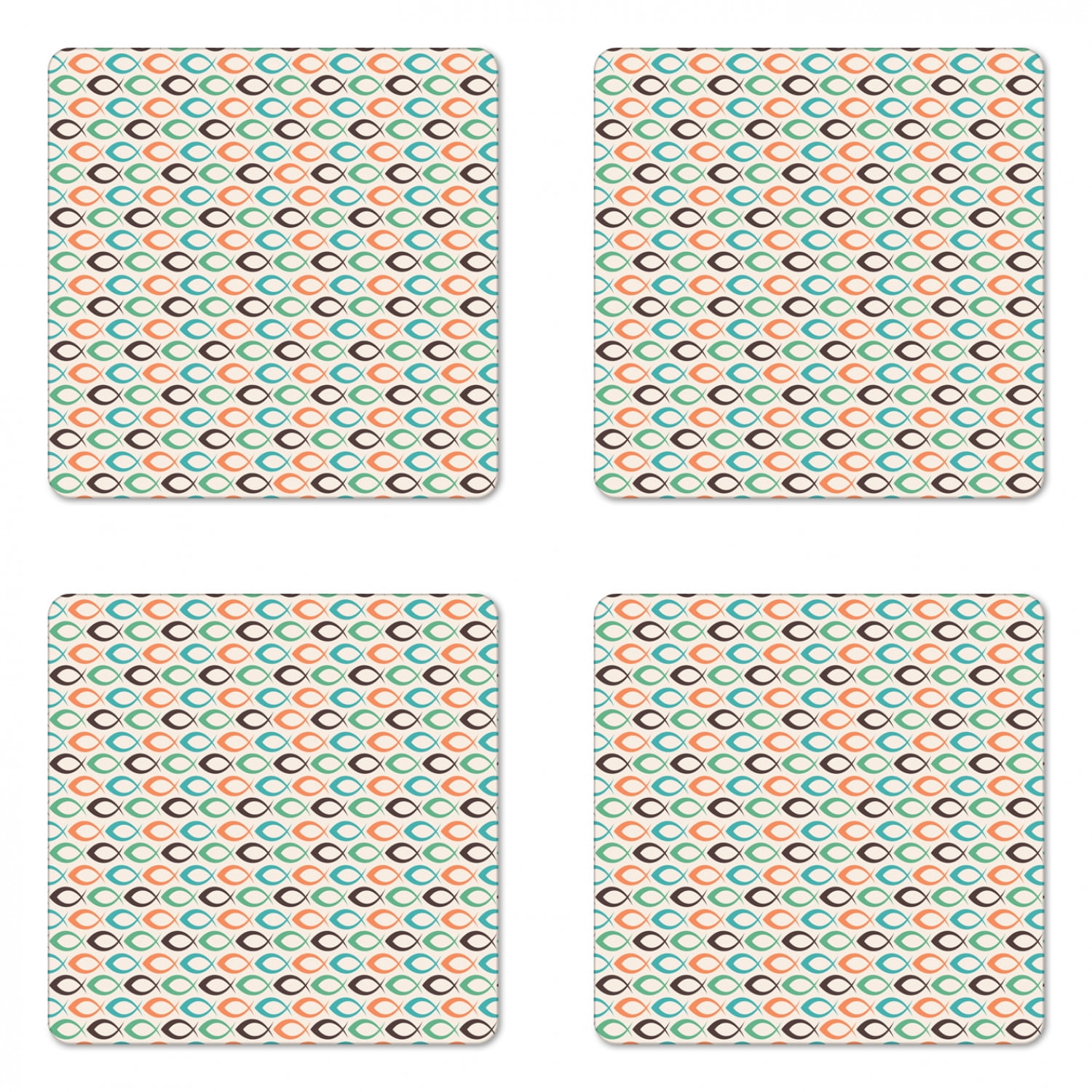 Retro Coaster Set of 4, Retro Style Fish Pattern Underwater World ...
