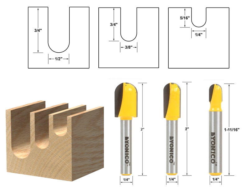 3 Bit Core Box Router Bit Set - 1/4" Shank - Yonico 14361q - Walmart.com