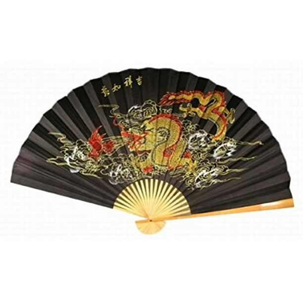 Asian Home Classic 35"" Oriental Feng Shui Wall Fan-Black Dragon ...
