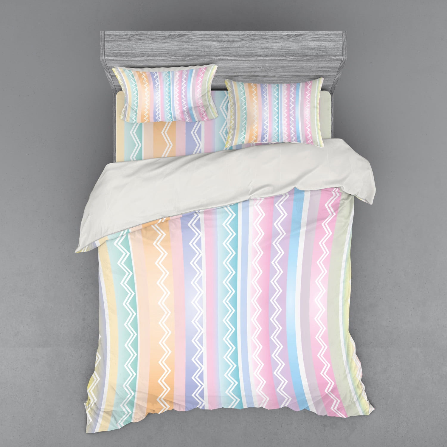Abstract Duvet Cover Set, Vertical Pastel Soft Tone Lines with Zigzags ...