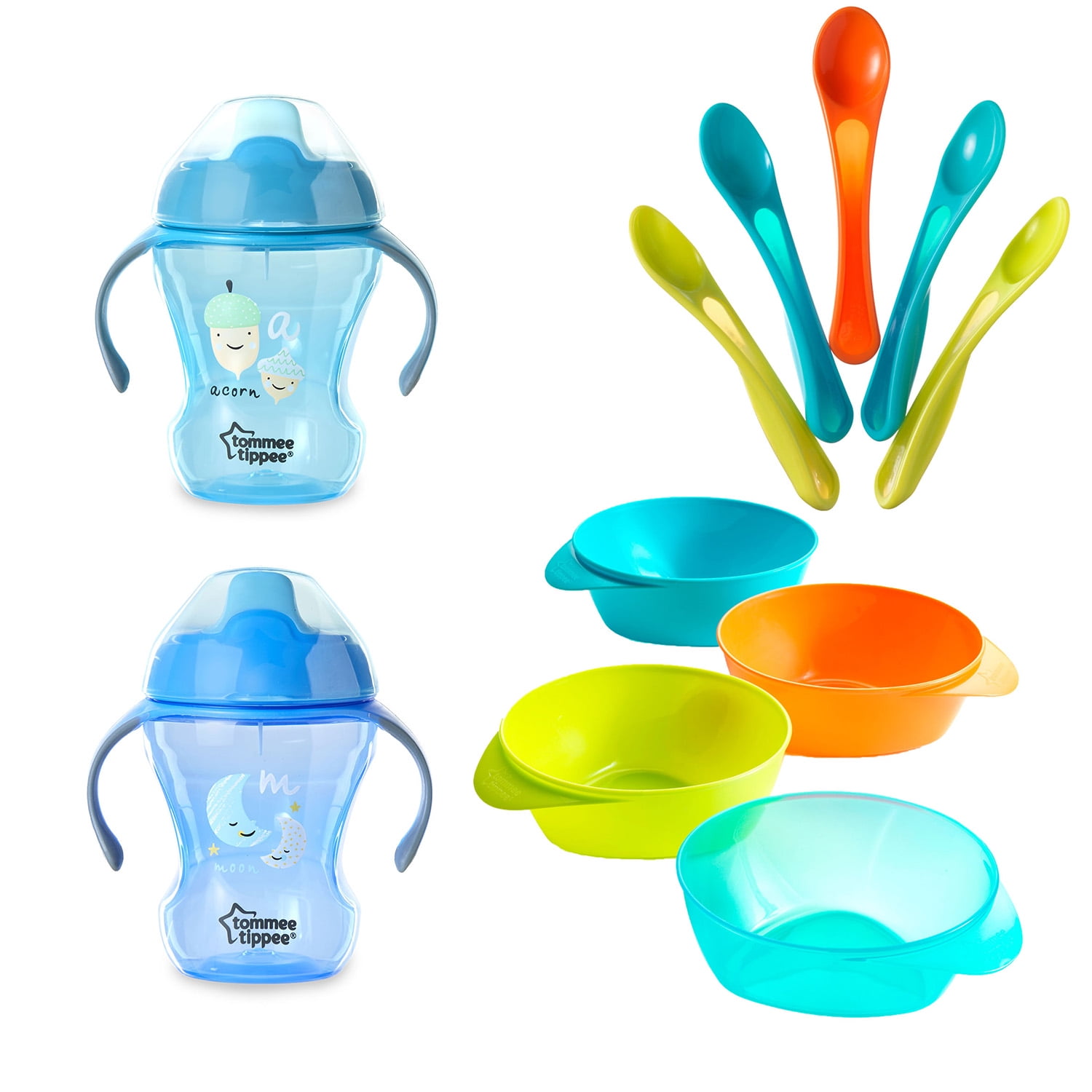 Vasos entrenadores platos y cucharas Tommee Tippee Azul 11pz | Walmart en línea