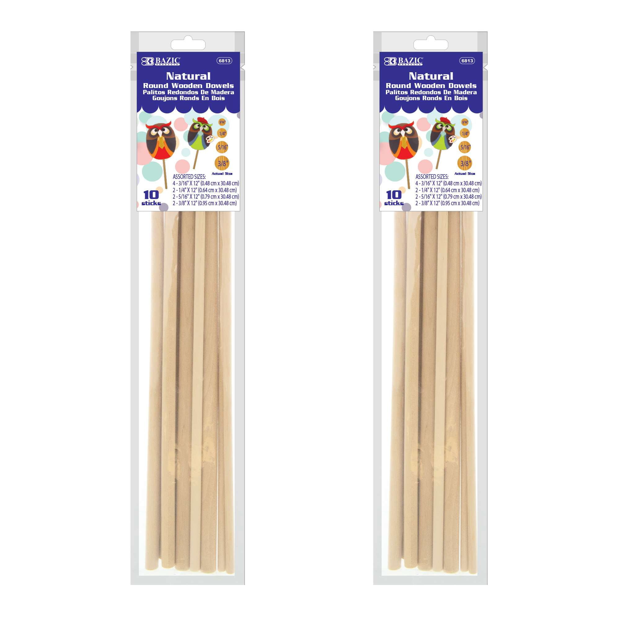 BAZIC Wooden Dowel Rods Wood Sticks, Assort Size Natural Hardwood Stick ...