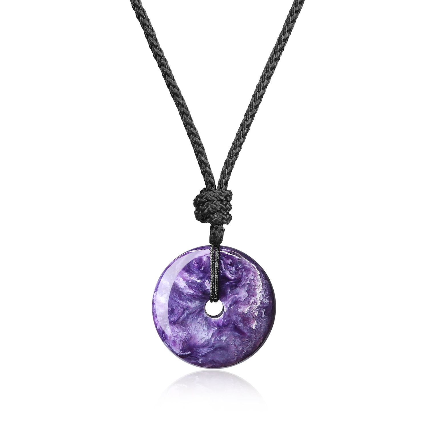 COAI Healing Stones Charoite Round Donut Crystals Pendant Necklace ...