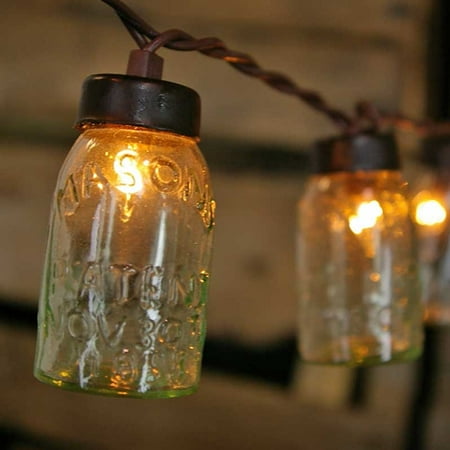 Wedding Lights String Lights 10 Mini Glass Mason Jars Brown Wire 4.5 ft ...