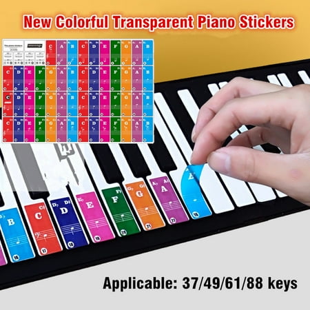 YERDGARY 37/49/61/88 key new color transparent piano keyboard sticker ...