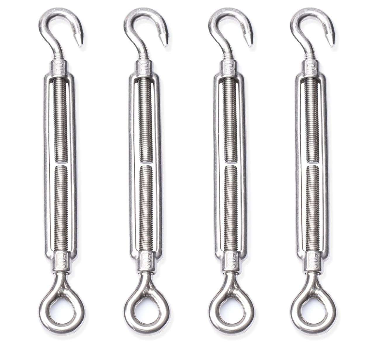 M10 Turnbuckle,3/8" (10mm) Thread Stainless Steel Hook & Eye,4pcs 304 ...