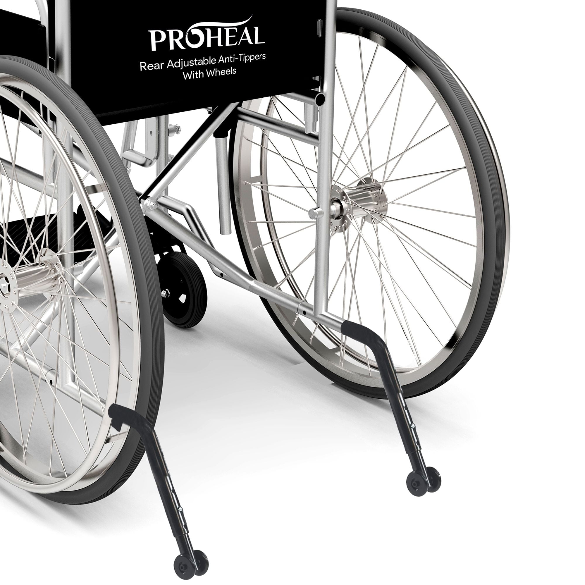 ProHeal Wheelchair Anti Tippers With Wheels - Adjustable Anti Roll Back ...