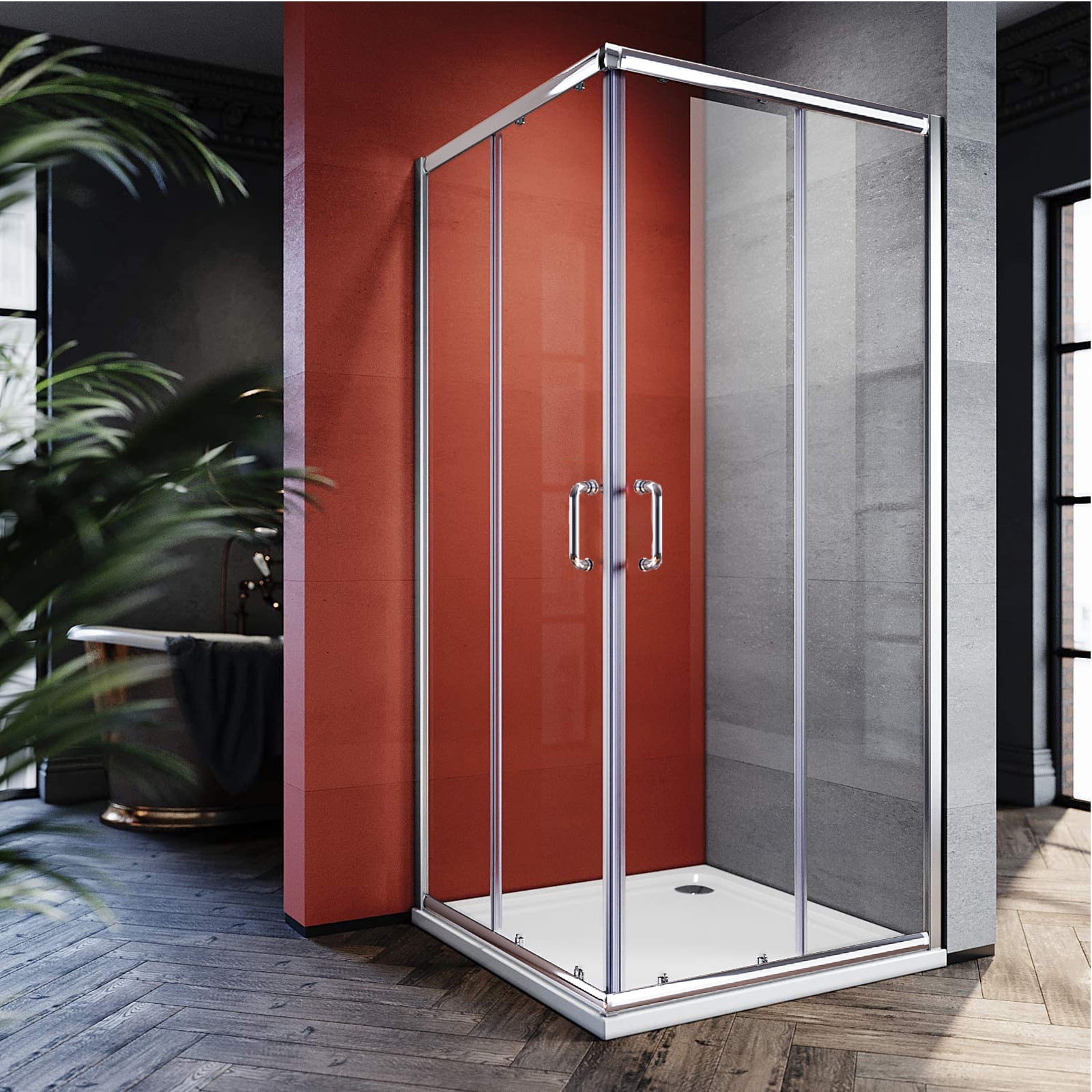 Sunny Shower Corner Shower Enclosure Sliding Door 34 D X 34 W X 72