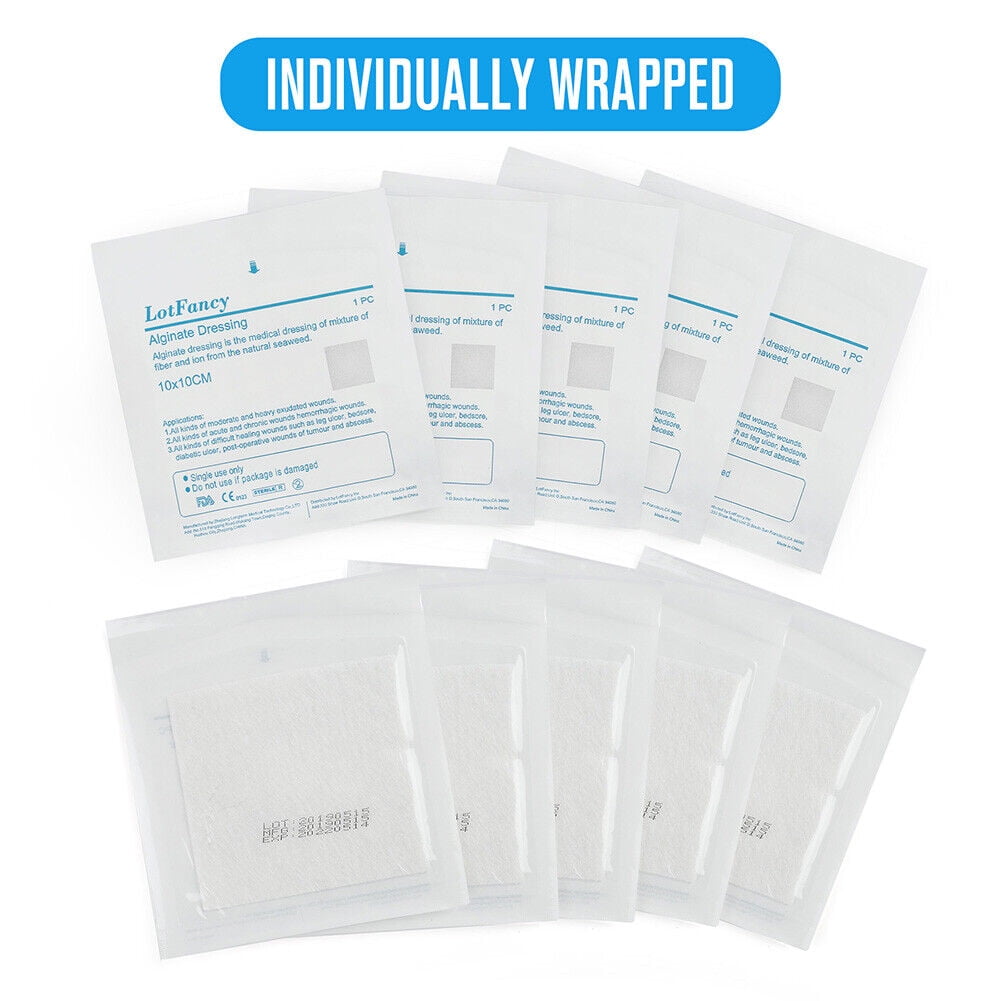 10 Pack Calcium Alginate Wound Dressing Pads 4"x8" Sterile Patches ...