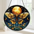 Celestial Moth Stained Glass Window Art, Sun Moon Floral Garden Design ...
