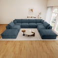 136" U-Shaped Modular Sectional Sofa with Ottomans, Deep Seat Corduroy ...