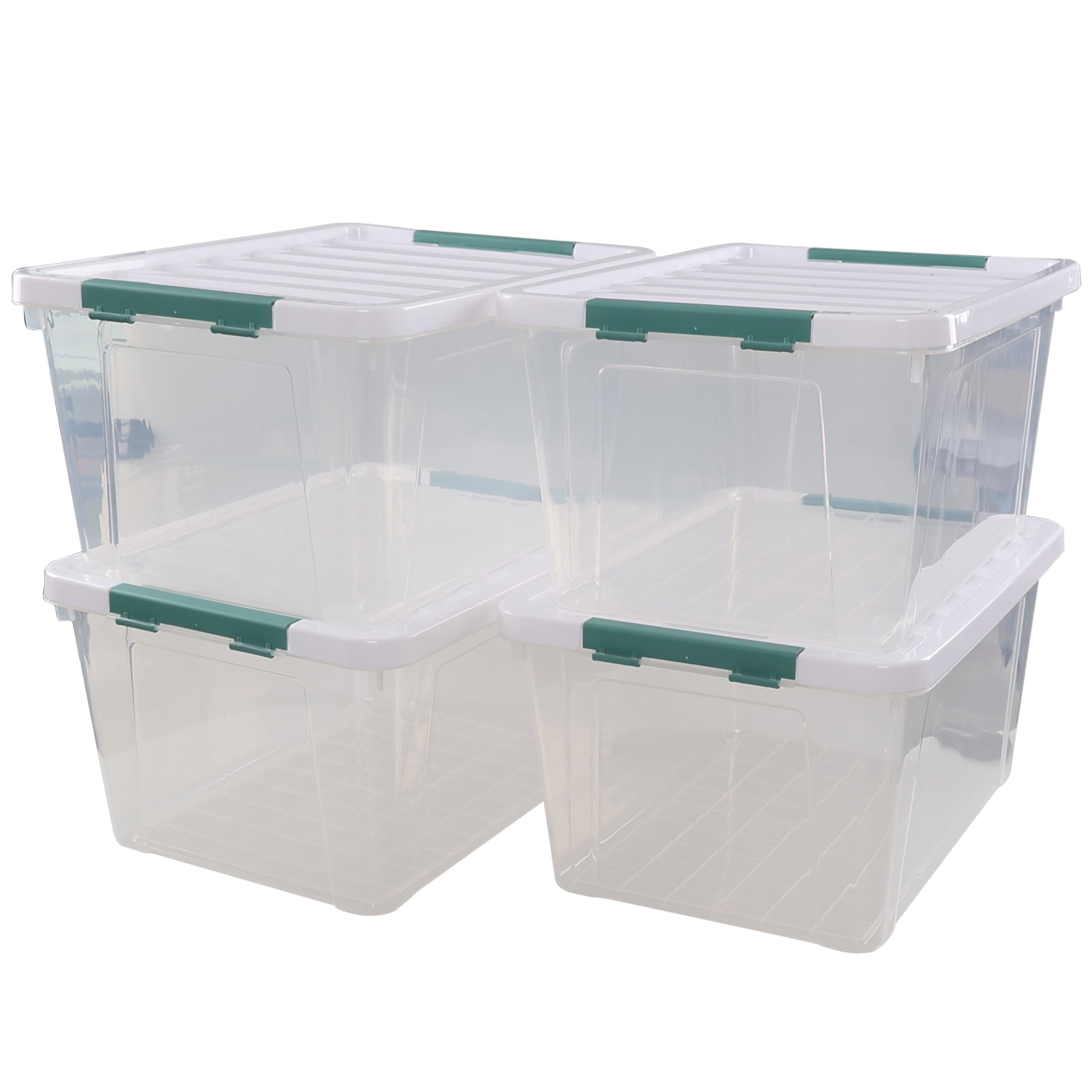 CadineUS 4-pack Large Latching Storage Boxes, Clear Plastic Organizer ...