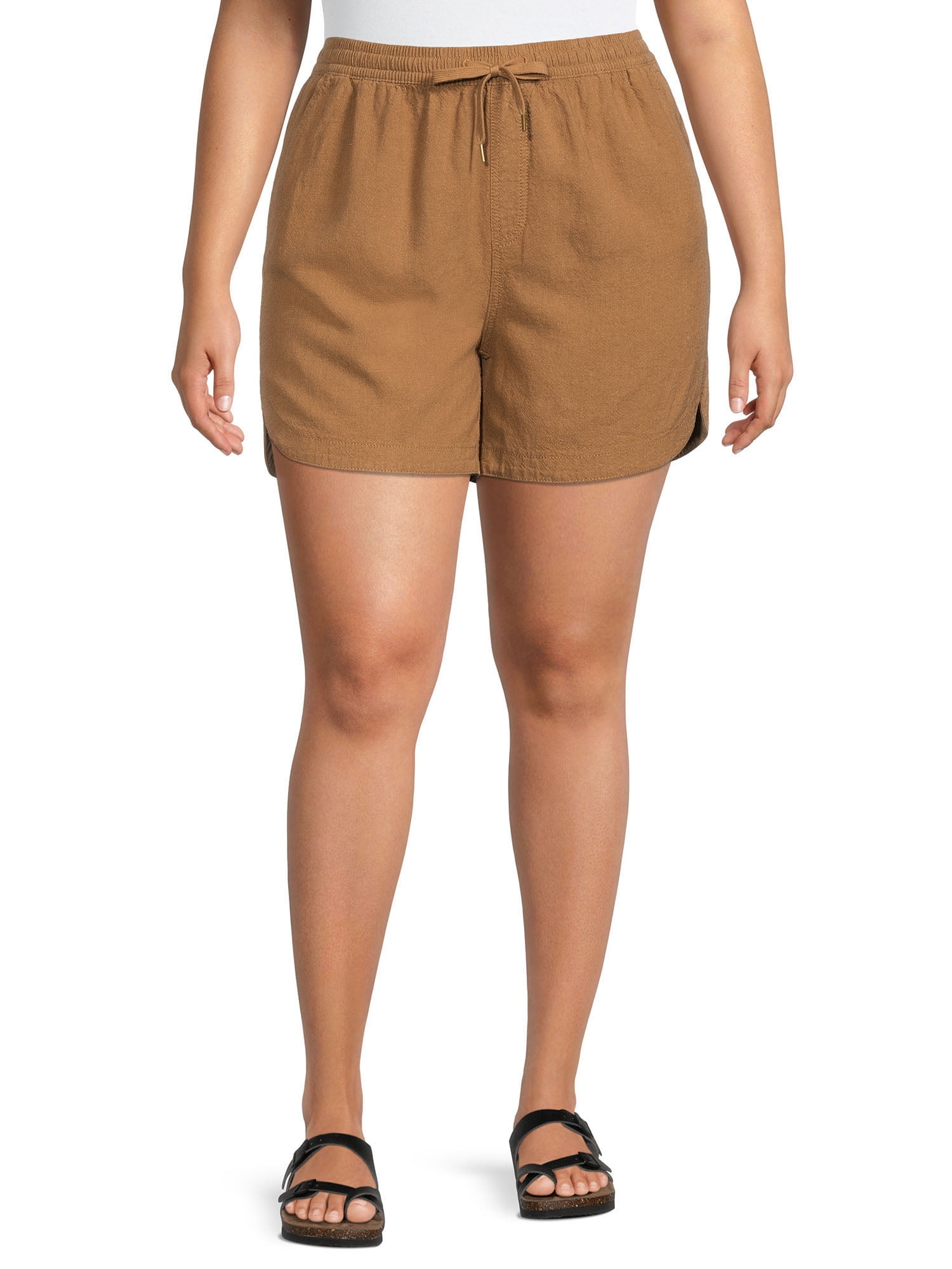 Terra & Sky Women's Plus Size Pull-On Drawstring Linen Shorts - Walmart.com