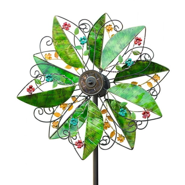 Wind & Weather Metal Leaf and Flower Wind Spinner with Solar Lights ...