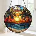 Colorful mountain flower stained glass suncatcher, sunset window decor ...
