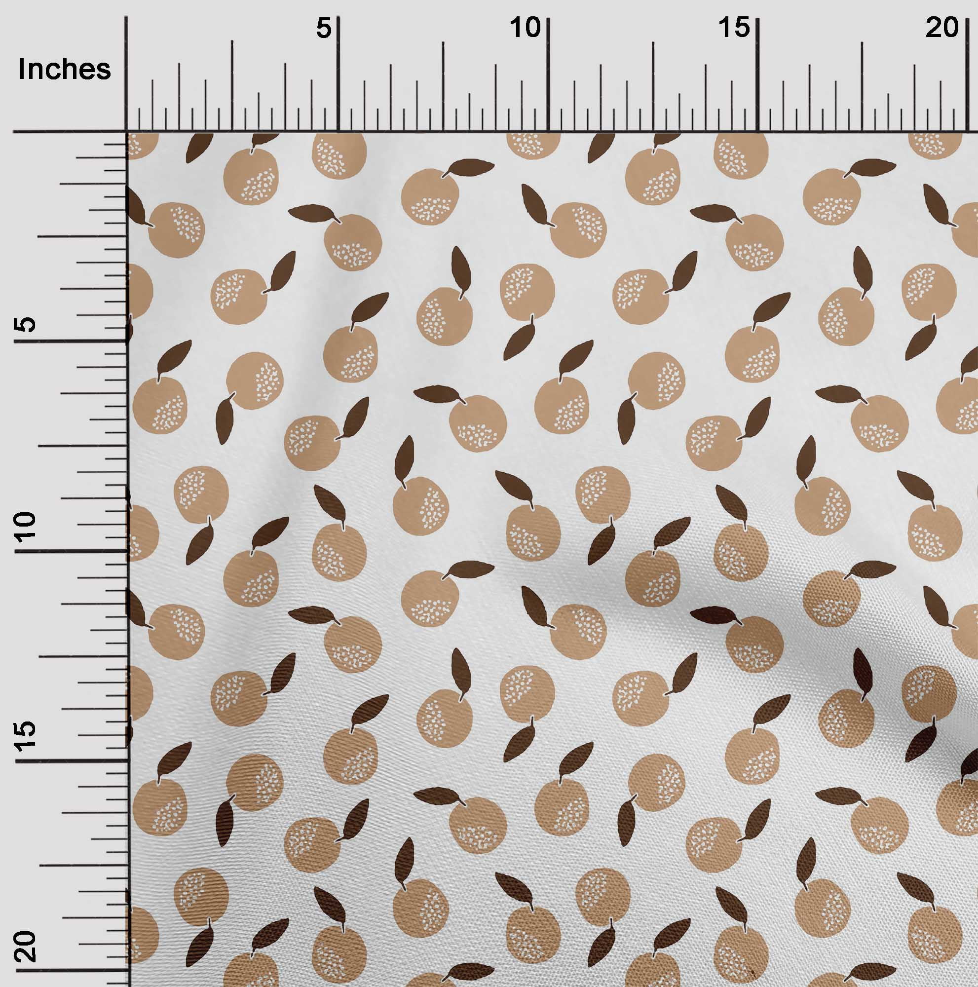 oneOone Cotton Silk Dark Beige Fabric Leaves & Fruit Block Sewing ...