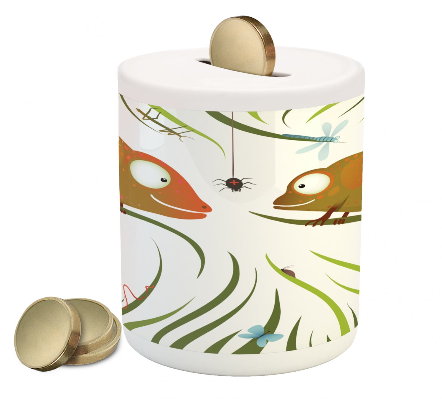 Chameleons Piggy Bank, Hungry Animals Grass Looking at Spider Insect ...