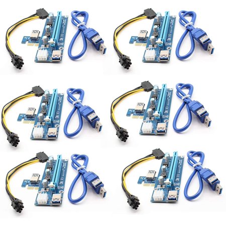 PCIe 6-Pin 16x to 1x Powered Riser Adapter Card w/ 24In USB 3.0 ...