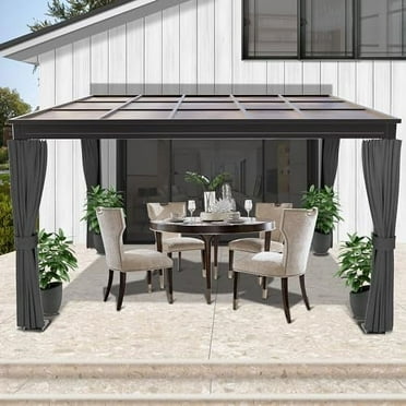 Dextrus Double Roof Hardtop Gazebo with Netting and Curtains, Outdoor ...