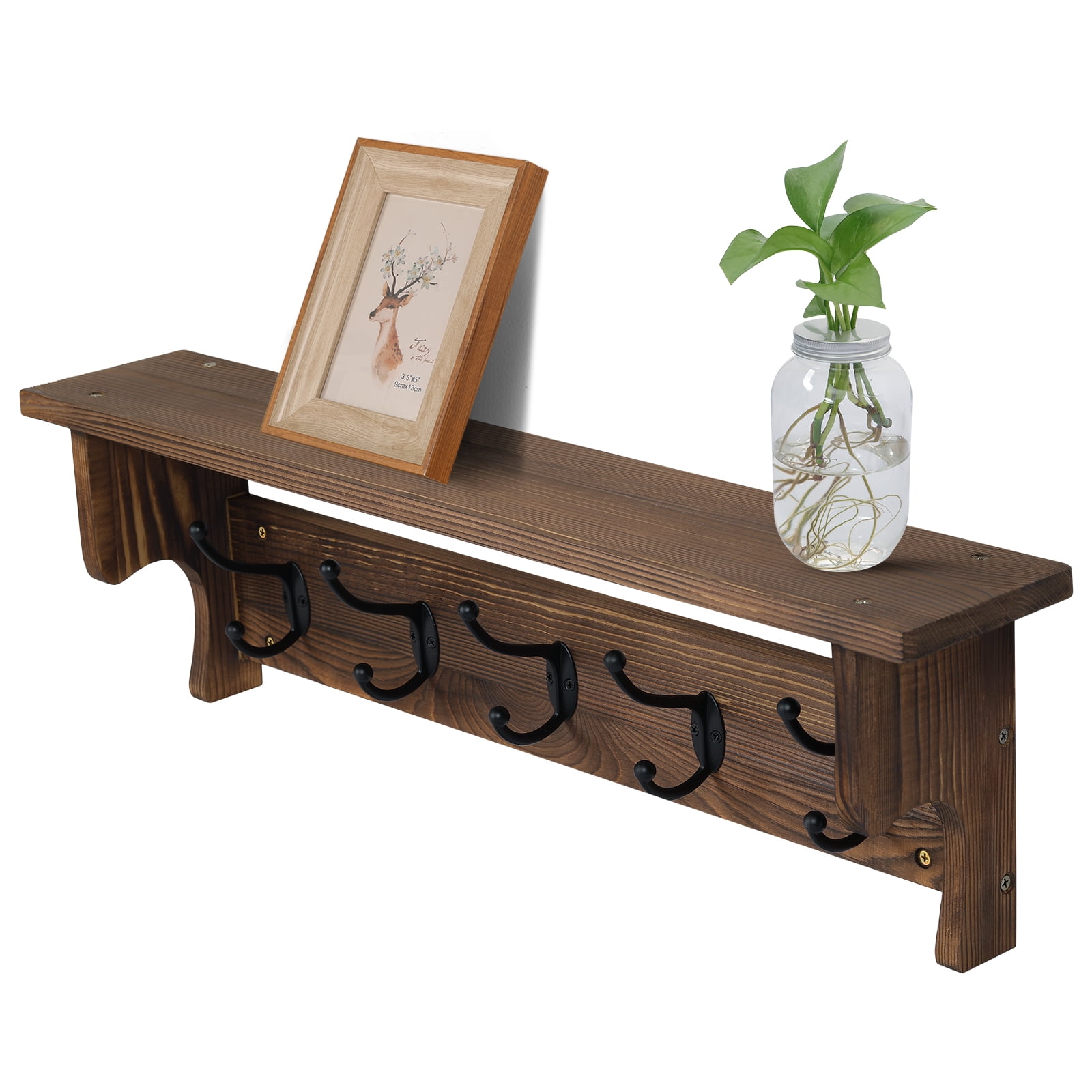26in Wall Mounted Coat Rack with Shelf Rustic Wood Coat Rack with 5 ...