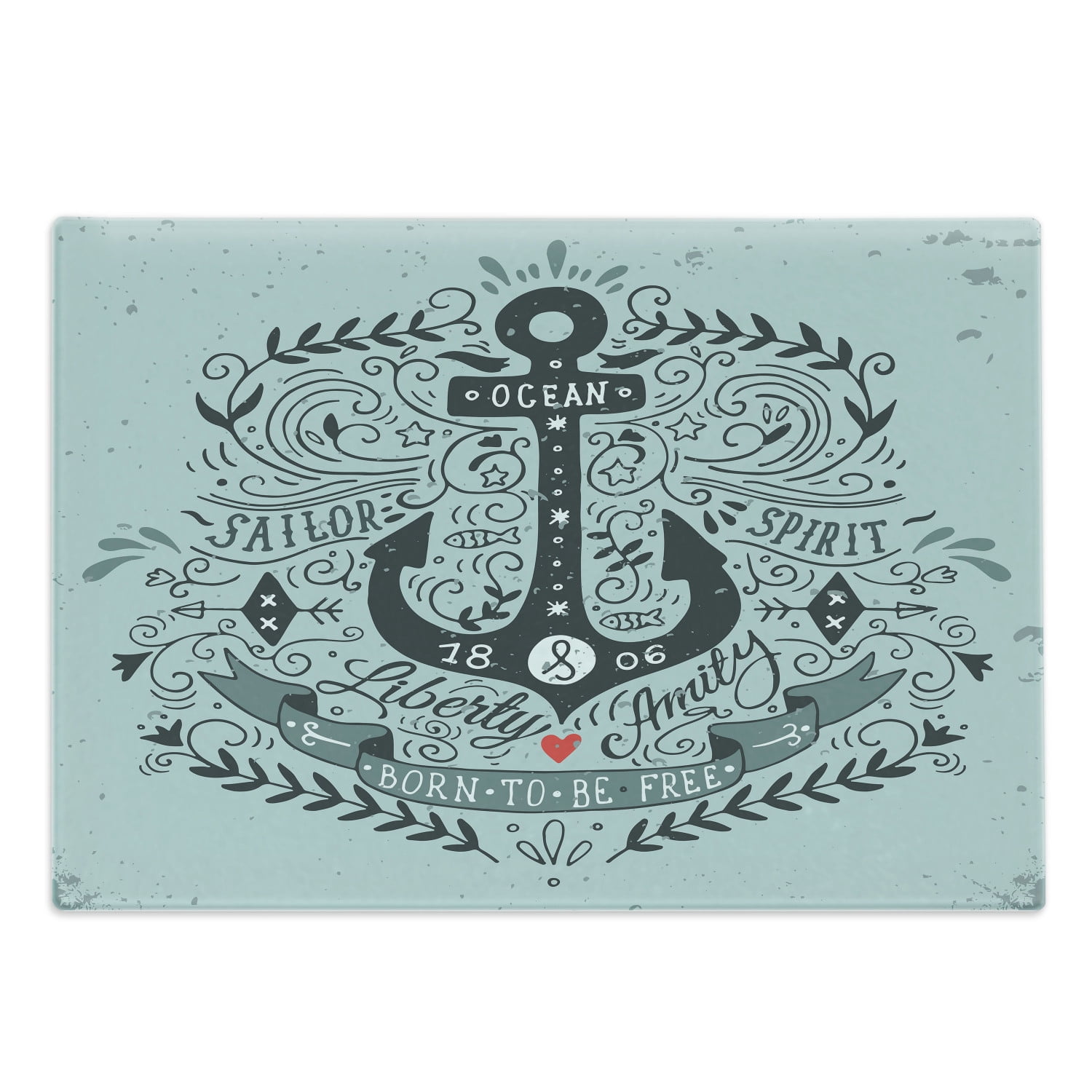 Navy Cutting Board, Vintage Style Anchor Lettering Words and Floral ...