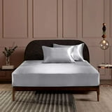 Seasonwood Microfiber Satin Grey Sheets Queen Size Luxury Silk 4-Piece ...