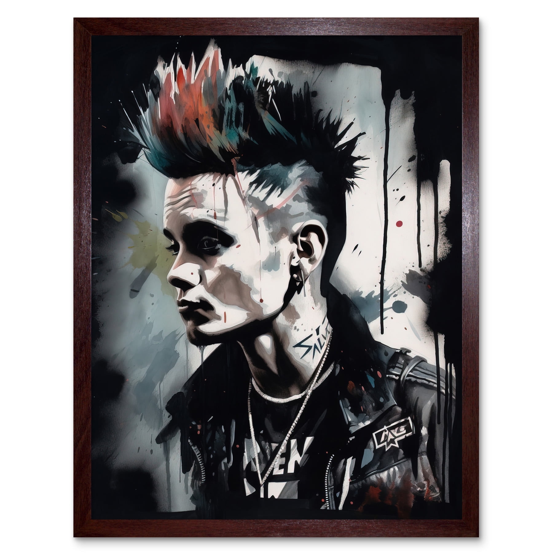 Punk Rock Music Fashion Young Man with a Mohawk Modern Watercolour ...