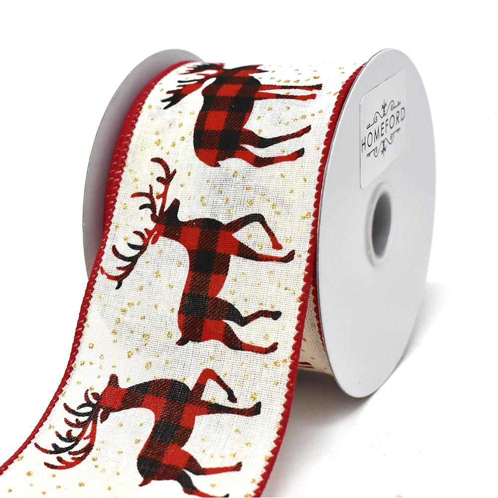 Plaid Moose and Reindeer Wired Ribbon, 2-1/2-Inch, 10-Yard - Walmart.com