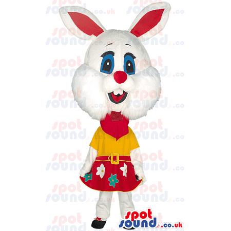 White Rabbit Animal SPOTSOUND Mascot With Colorful Dress And A Belt ...