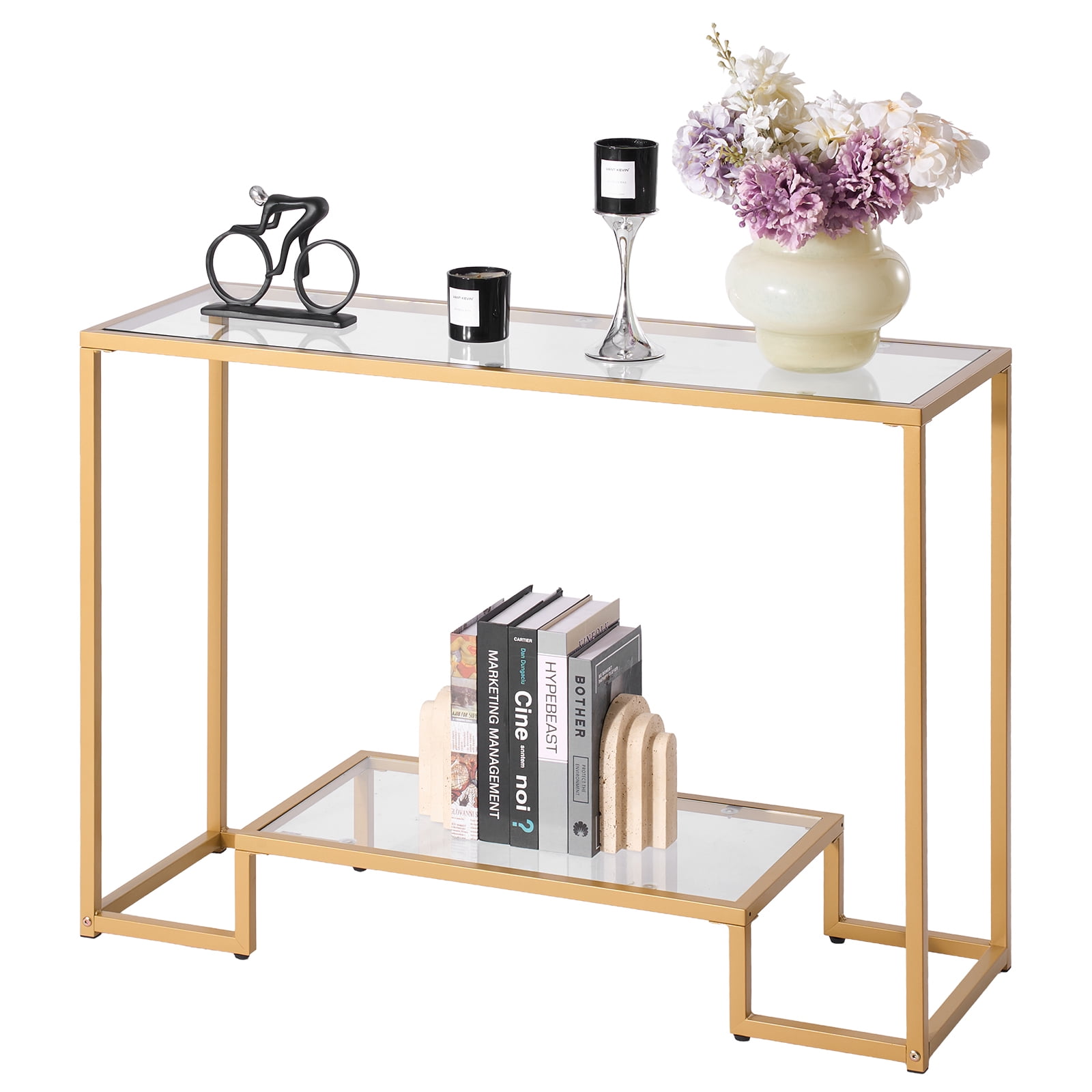 Click here for Vevor 2-Tier Glass Console Table Rectangle Sofa Si... prices