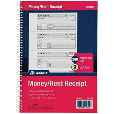 Adams Money And Rent Receipt Book, 2-Part Carbonless, 5-1/4 X 11 ...