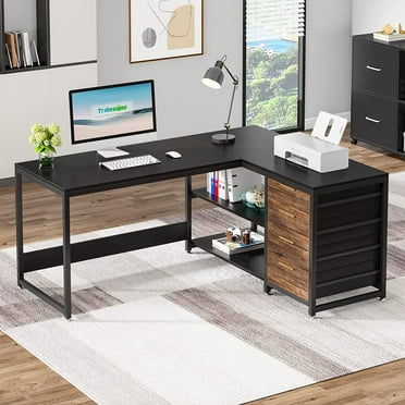 Bestier Reversible 60 inches L Shaped Computer Desk with Storage ...
