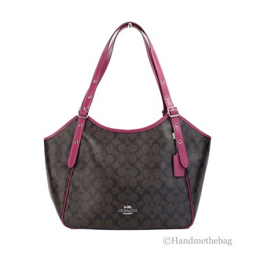 Coach (CH504) Gallery Khaki Red Signature Coated Canvas Tote Shoulder ...