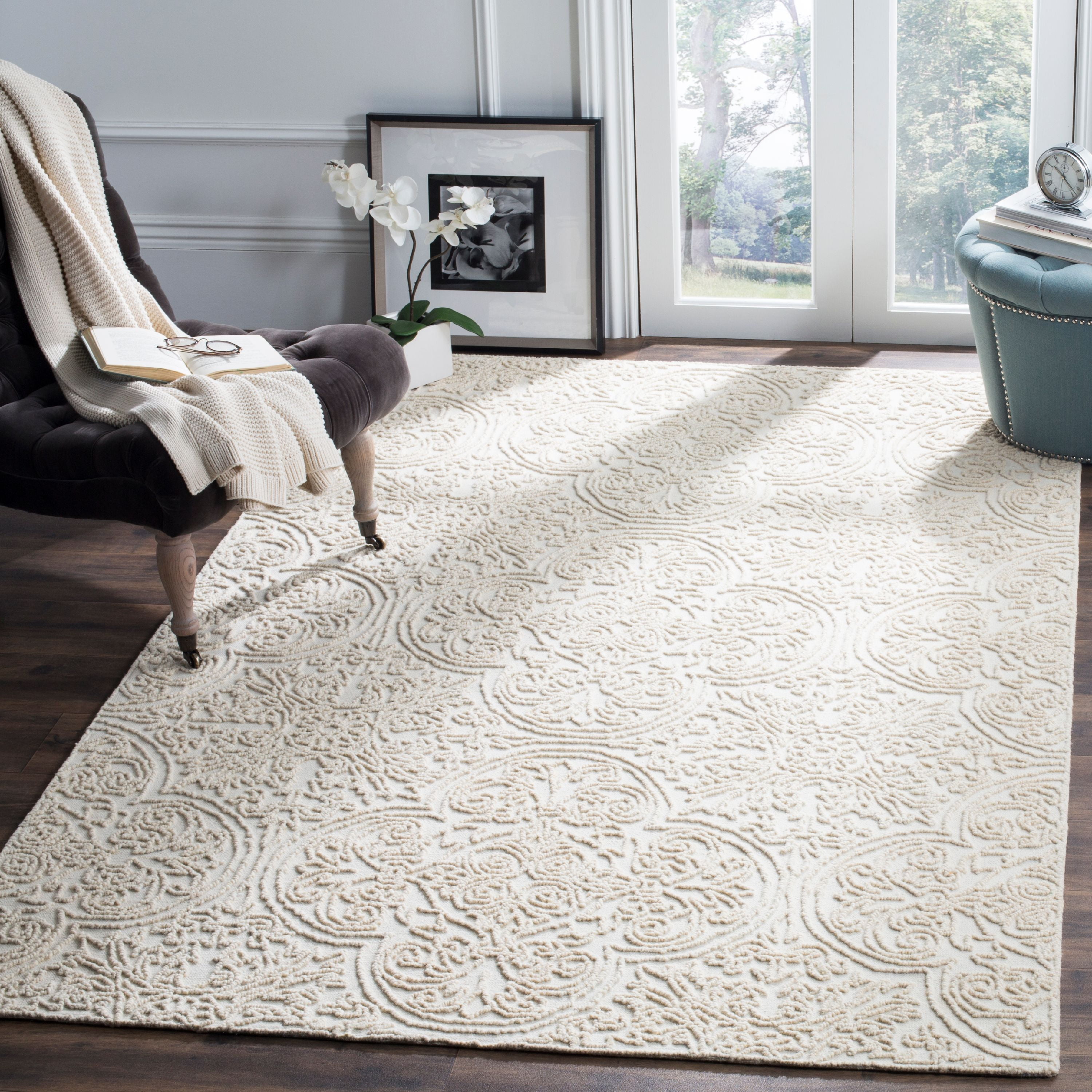 SAFAVIEH Trace Burton Geometric Wool Area Rug, Ivory, 6' x 6' Square ...