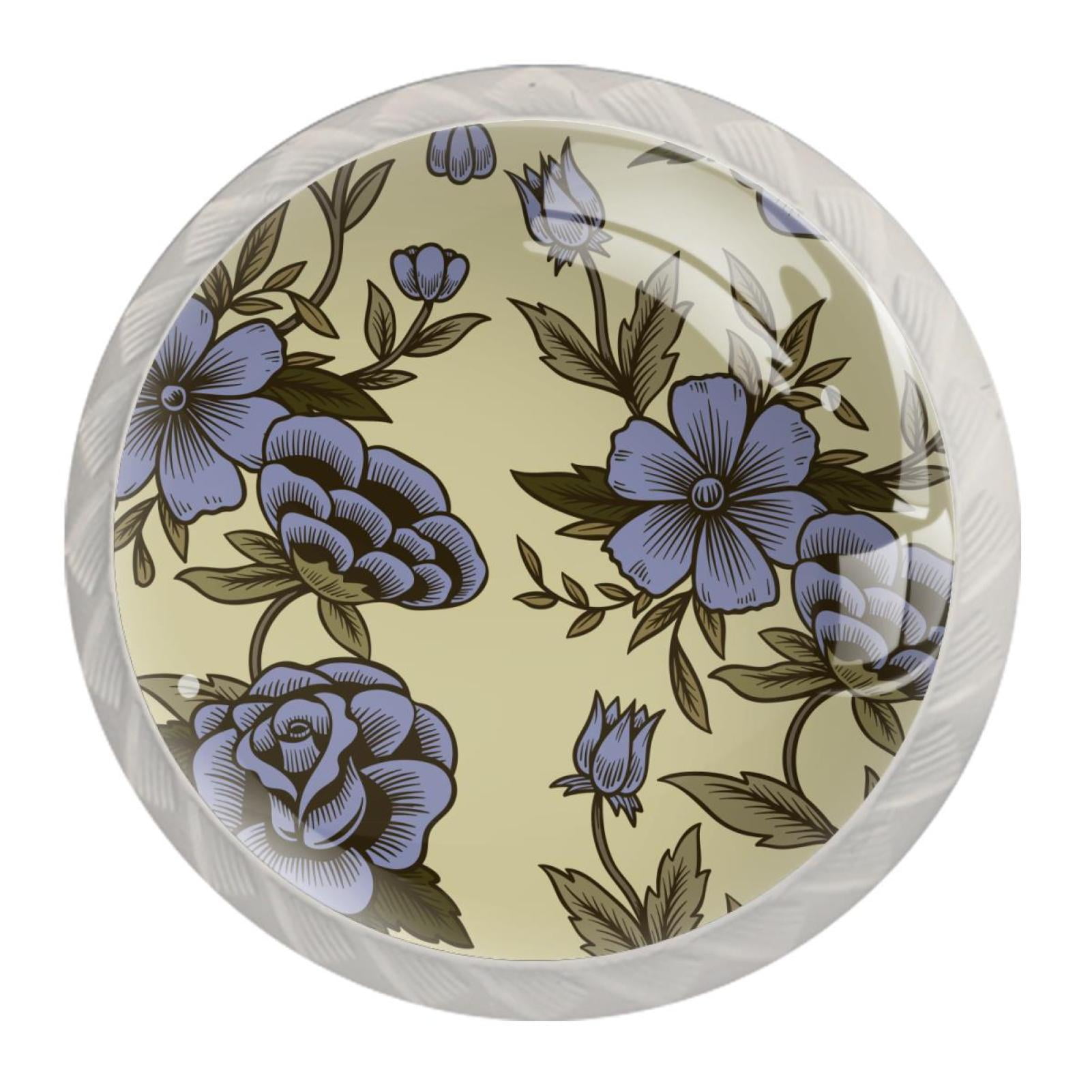 4 Pcs Purple Floral Knobs for Kitchen Cabinet Cupboard Dresser Bookcase ...