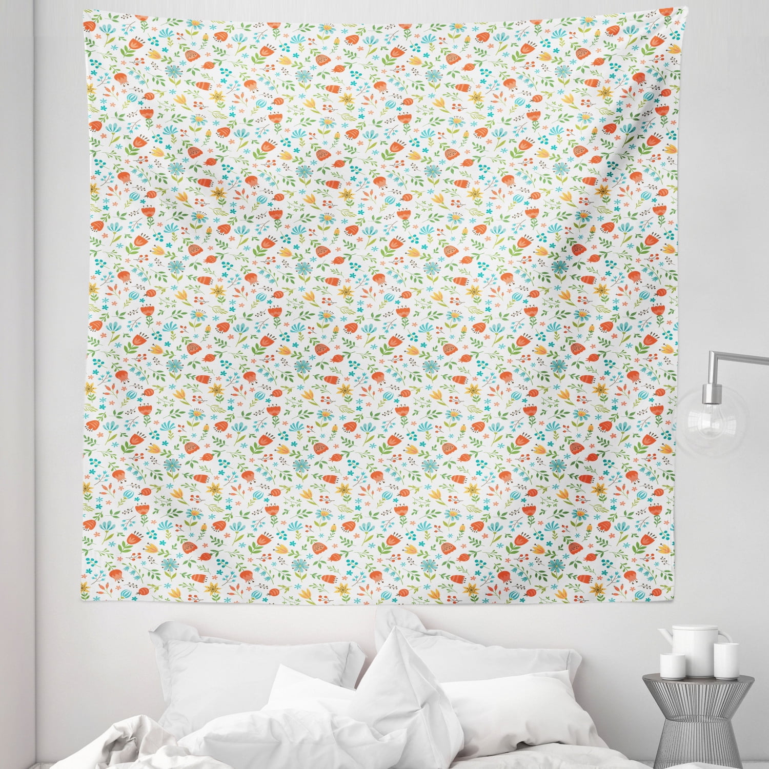 Floral Tapestry, Drawing Spring Flowers Valley of Lily and Blueberries ...