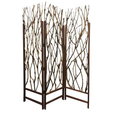 DecMode 40" x 80" Light Brown Teak Wood Tree Handmade Single Panel Room ...