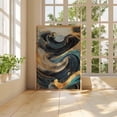 Abstract Ocean Wave, Blue Gold Japanese Wave Art, Textured Coastal Wall ...