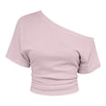 Bysome Women T-Shirt Solid Color Short Sleeve Off One Shoulder T-Shirt ...